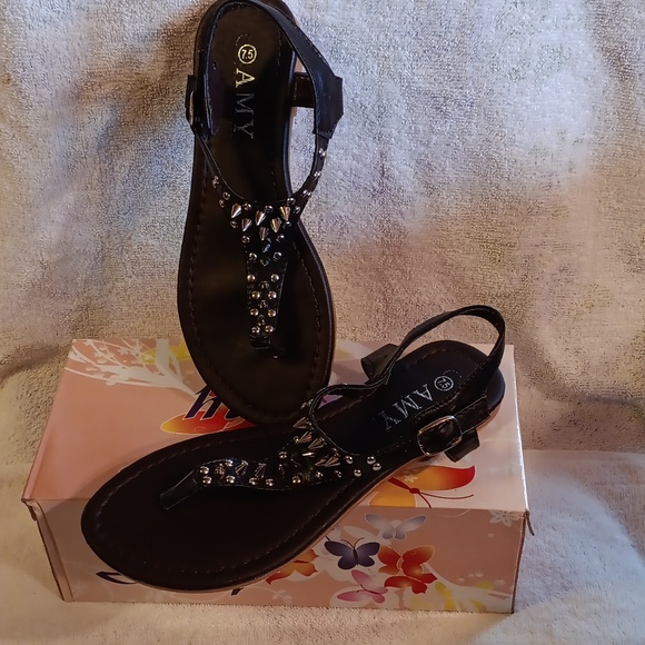 Amy | Shoes | Nib Amy Brown Studded Sandals | Poshmark